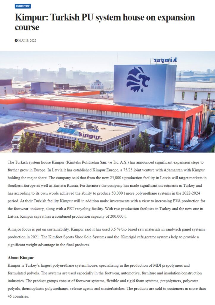 Kimpur: Turkish PU system house on expansion course - PU Magazine - Kimpur